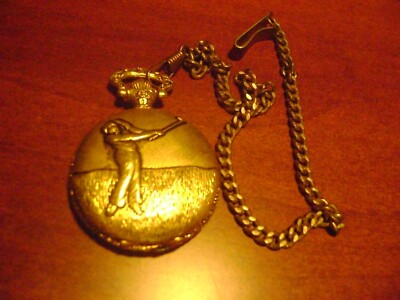 Golf Themed Milan Quartz Pocket Watch/ 14" Chain W Clip Gold Tone, New ...