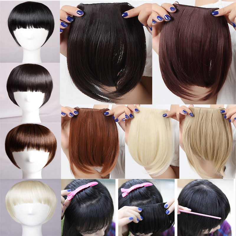 Clip in Bangs Fake Hair Extension False Hair Piece Clip on Front Neat ...