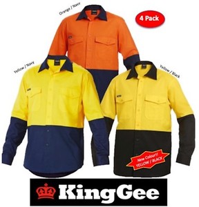 KING GEE - 4 PACK- "WORKCOOL 2 RIPSTOP" LONG SLEEVE HI-VIS SPLICED ...