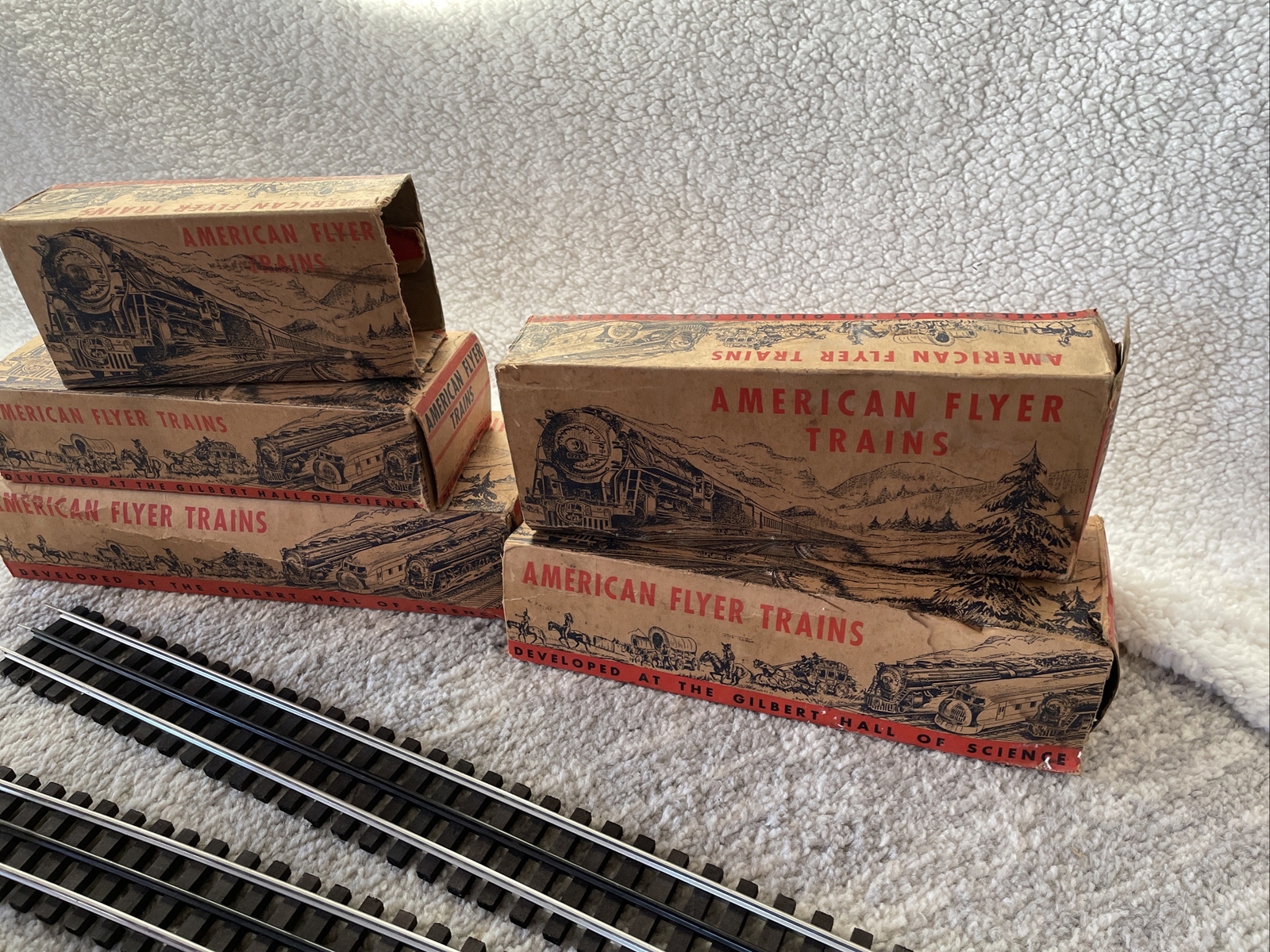 Pre-war American Flyer TRAIN SET Engine, Caboose, Coal, Lift, Open Car ...