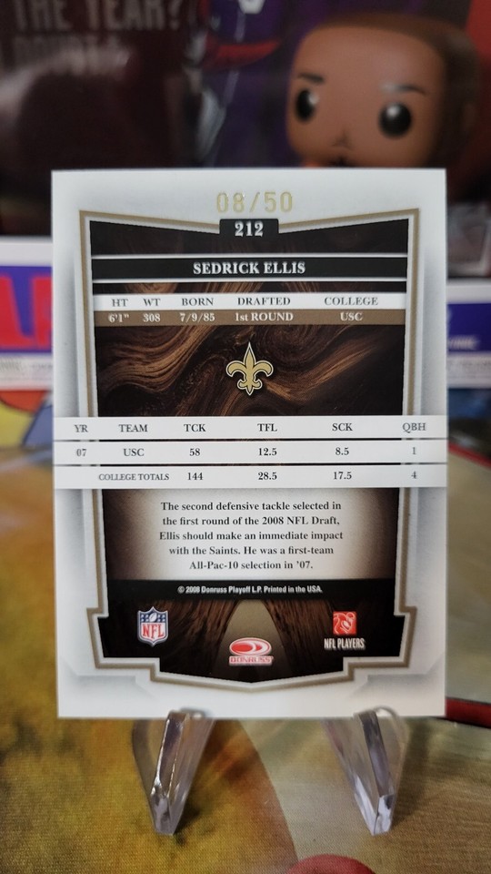 2008 Sedrick Ellis Donruss Classics Timeless Tributes Gold #/50 Rookie ...