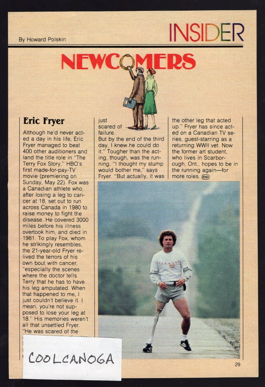 1983 TV ARTICLE ~ NEWCOMER ERIC FRYER THE TERRY FOX STORY on HBO | eBay