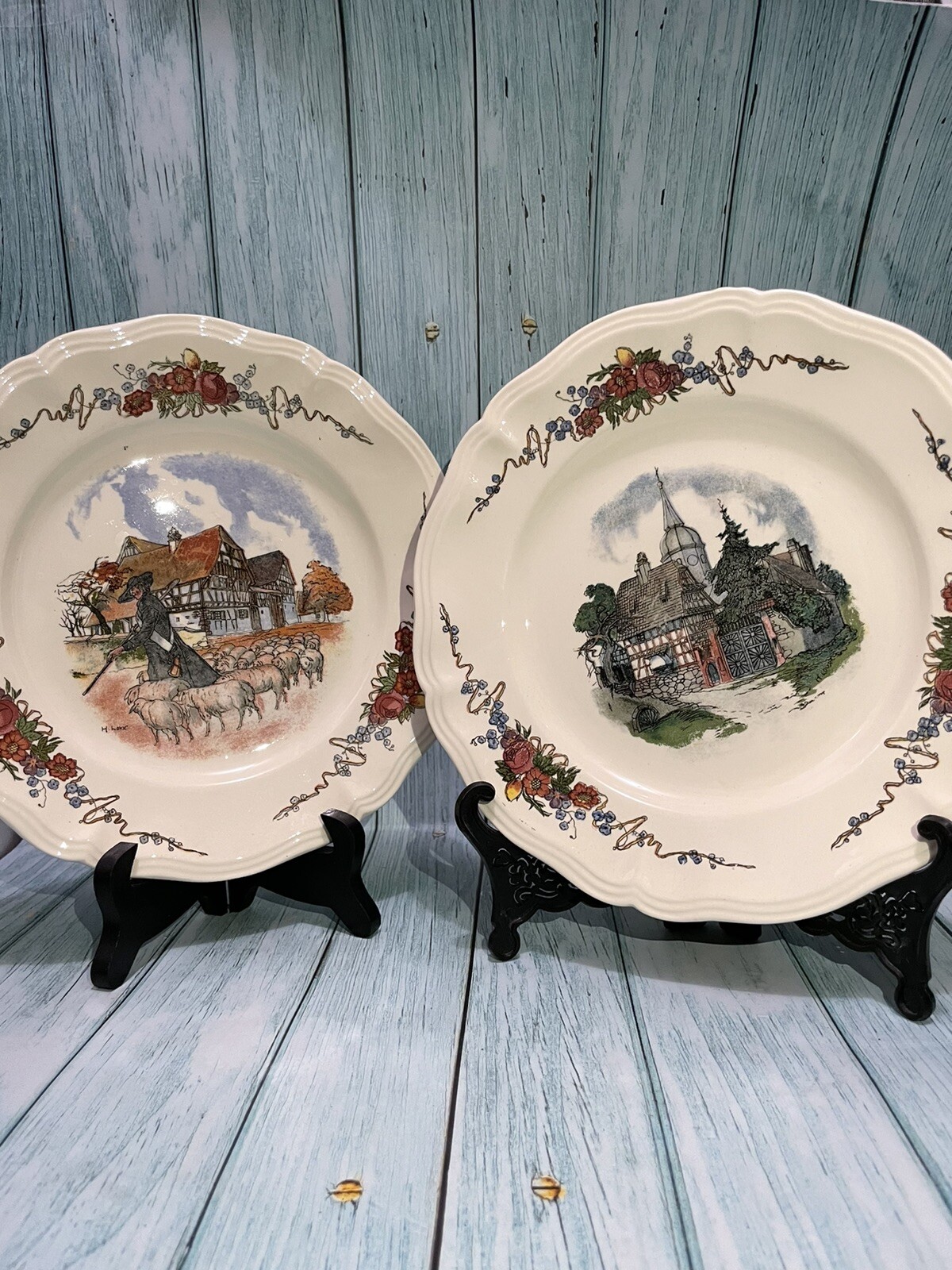 Set Of 2 Sarreguemines Plates Obernai Alsatian Village & Shepherd Walk ...