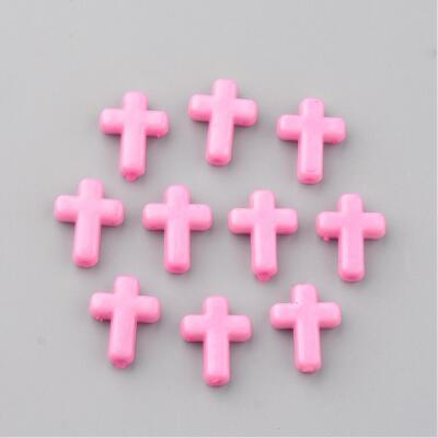 100 Cross Beads Acrylic Cross Charm Christian Religious Pink 16mm USA ...