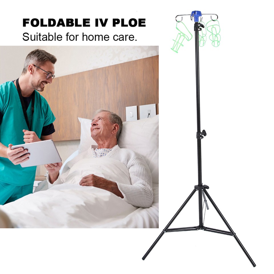 Portable IV Pole Drip Bag Stand Foldable Aluminum Alloy For Home Care ...