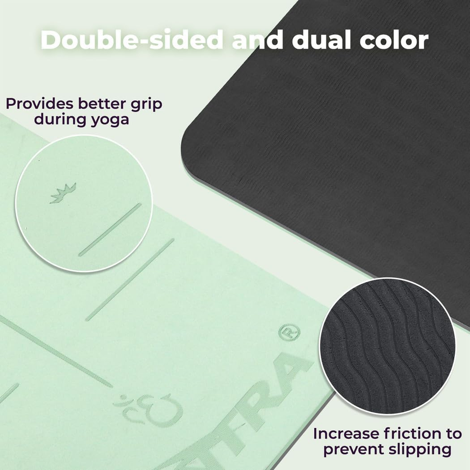 Yoga Mat, Fitness Exercise Mat with Alignment Lines,Dual-Tone Yoga Mat ...