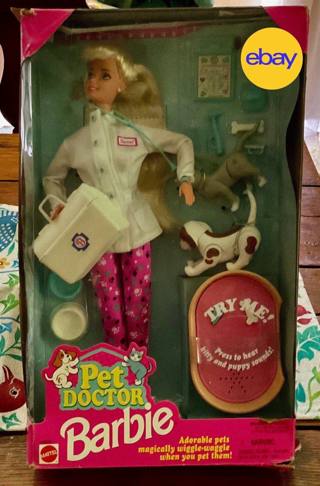 1996 Mattel Barbie Doll Veterinary Doctor Items +animals INTERACTIVE ...