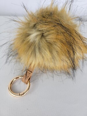 Faux Fur Pom Pom Keychain Tan Brown Tribble Gold Circle Clasp | eBay