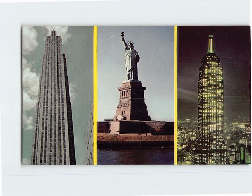 Postcard New York City Landmarks: RCA Building, Statue of Liberty ...