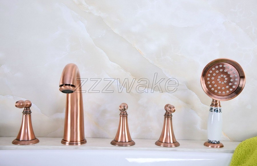 Antique Red Copper Roman Bath Tub Faucet Mixer Tap With Hand Spray ...