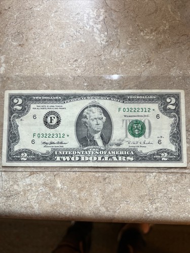 two dollar bill star note With Defect Ink Smear And Cool Serial Number ...
