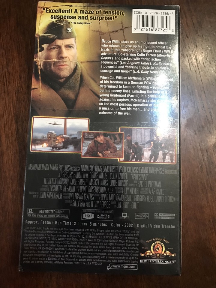 Hart’s War (VHS, 2002) military BRUCE WILLIS - BRAND NEW SEALED ...