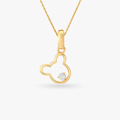 Certified Natural Diamond Real Yellow Gold Mickey Mouse Chain Pendant ...