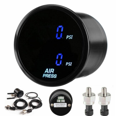 52mm LED Dual Digital Air Pressure Gauge PSI Air Suspension Meter W/2 ...