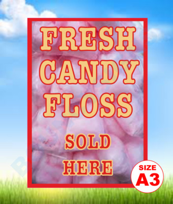 A3 CANDY FLOSS sold here foamex sign, fun fair, cafe, bouncy castle ...