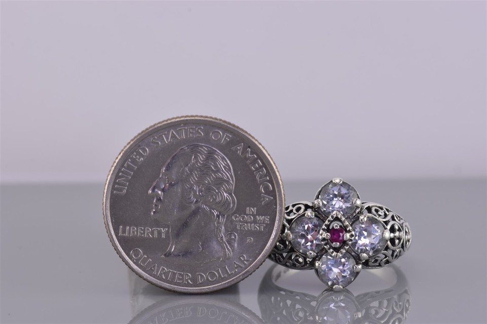 CNA Sterling Silver White Topaz Red Ruby Accented Filigree Band Ring 925 Sz: 7 | eBay