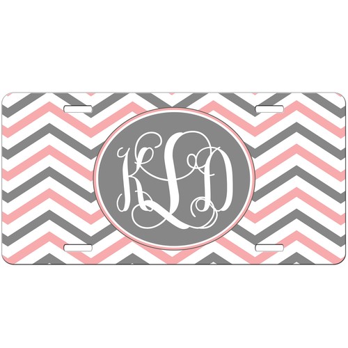 Personalized Monogrammed Car Tag License Plate Tri Chevron Pink Grey ...