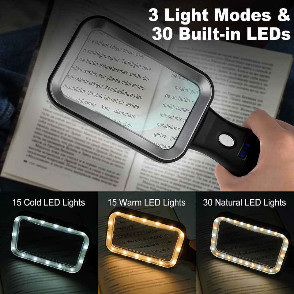 10X Magnifying Glass with Light, Rechargeable Magnifier with 3 Color ...