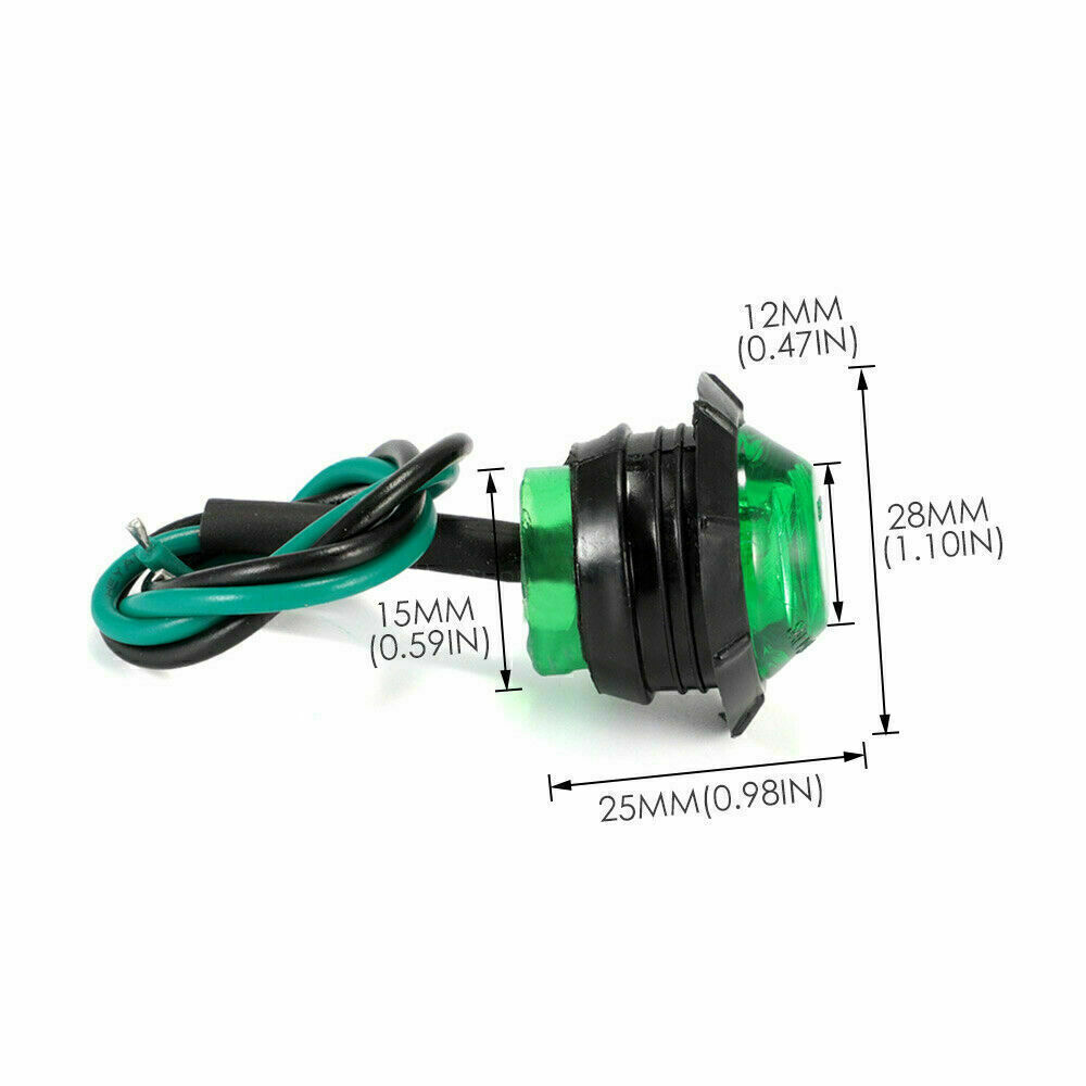 100x Round 3/4"Green Side Marker Lights Push-In Truck Trailer LED ...