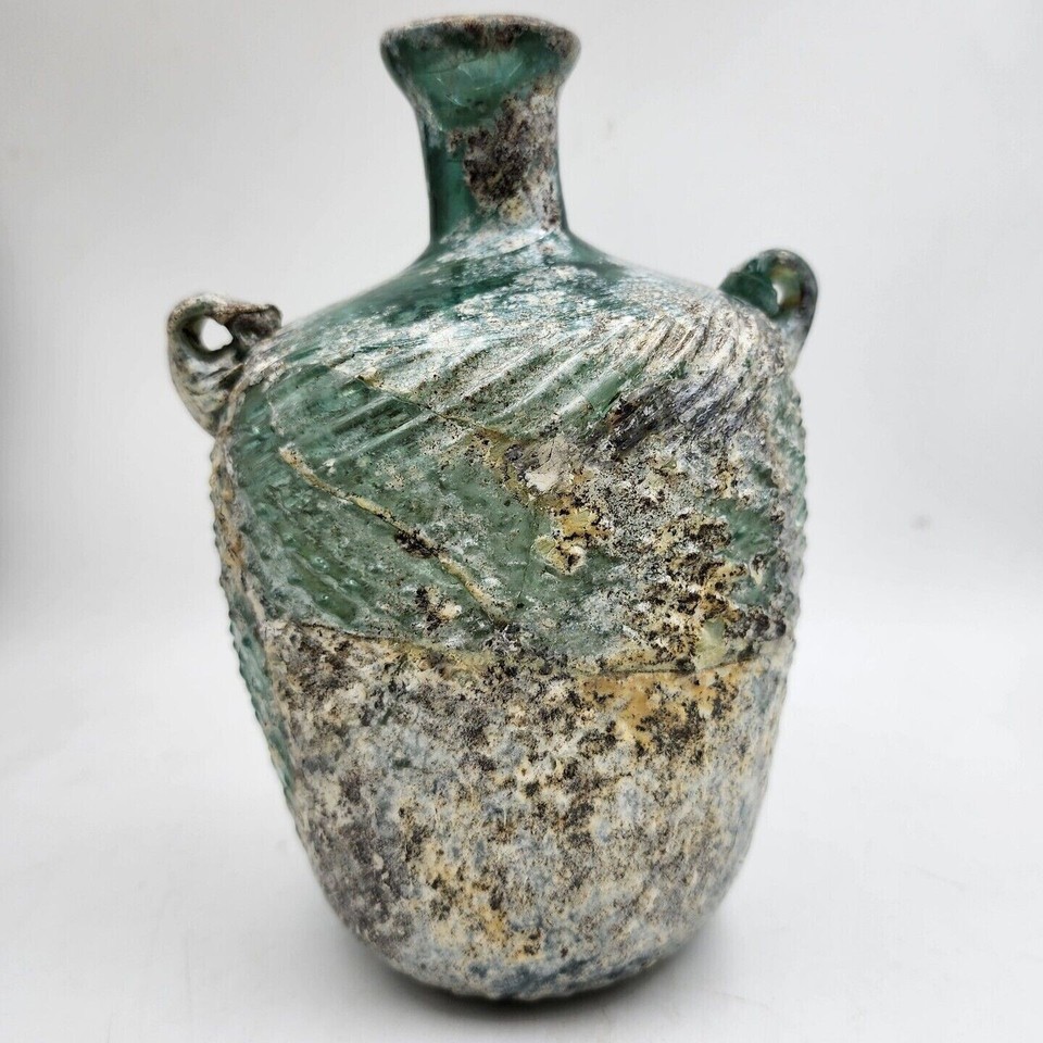 A LARGE ROMAN GLASS FLASK WITH HANDLES. RESTORED PIECE. | eBay UK