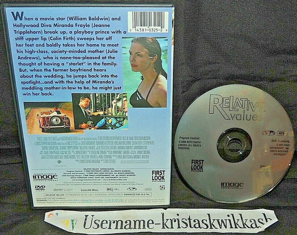 Relative Values DVD Edward Atterton, William Baldwin RARE OOP Region 1 ...