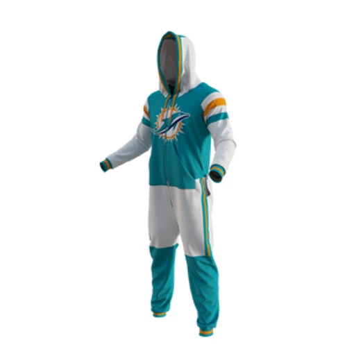 NEW! Miami Dolphins Logo Uniform Fleece Pajamas PJ - Zip Up One Piece ...
