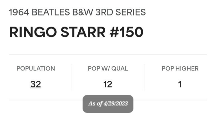 1964 BEATLES B&W 3rd Series RINGO STARR #150 PSA 9 Mint, 1 higher | eBay