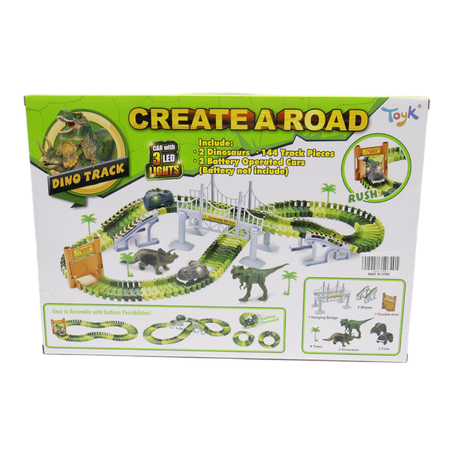NIB Create A Road Dino Track Toy with 2 Dino, 2 Cars, 144 Track Pieces ...