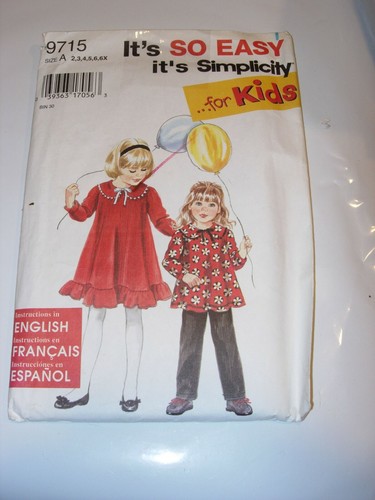 GIRLS CHILDS UNCUT SIMPLICITY 9715 SEWING PATTERN DRESS PANTS TOP SIZE ...
