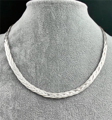 925 Sterling Silver Italy Braided Herringbone Chain necklace 17.5" Long ...