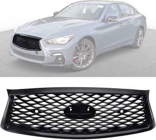 For Infiniti Q50 Q50S 2018-2022 Glossy Black Upper Bumper Hood Grill ...