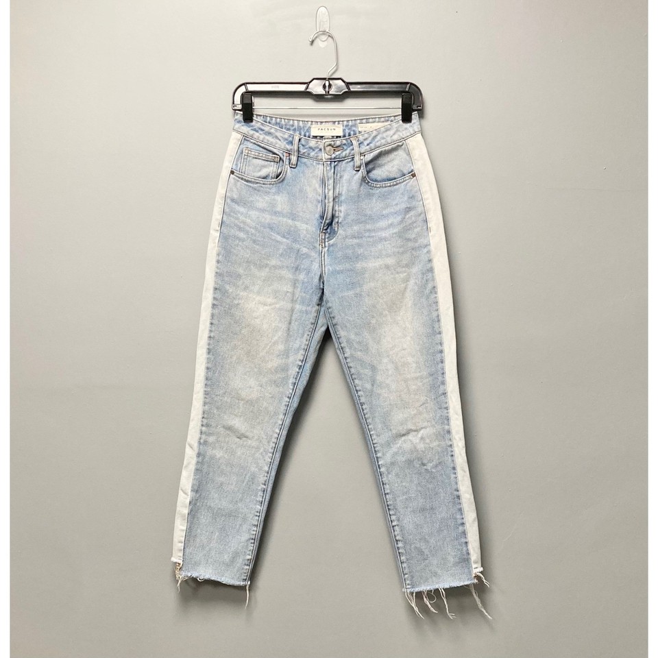 Pacsun Mom Jeans Size 26 Light Wash Colorblock High Rise Distressed Hem ...