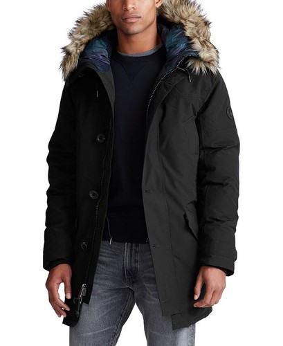 NWT Polo Ralph Lauren Down Parka Jacket Black Mens Fur Puffer Winter | eBay