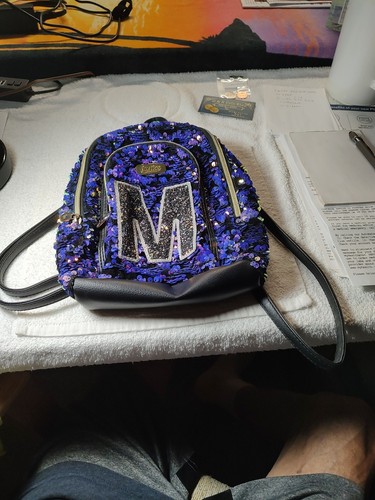 Justice Girls Flip Sequin 10" Mini Backpack Purse M Letter Purple Black ...