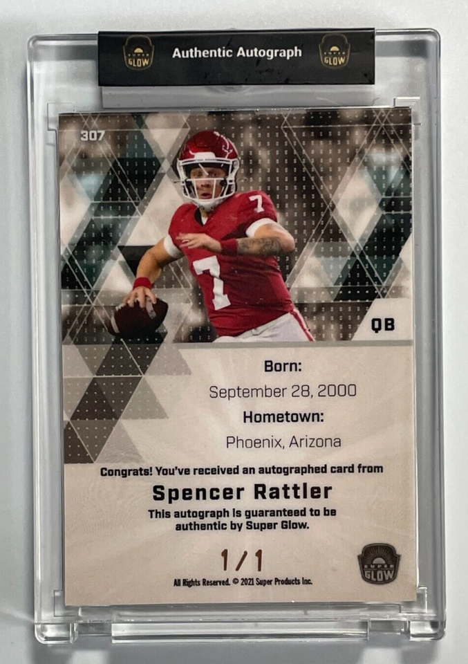 SPENCER RATTLER 2021 Super Glow Rookie Card/Auto/Autograph CRACKED ICE ...