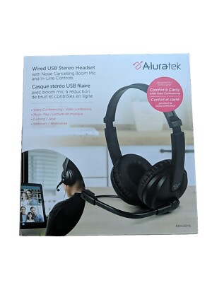 Aluratek Wired USB Stereo Headset w/ Noise Cancelling Boom Mic & In ...