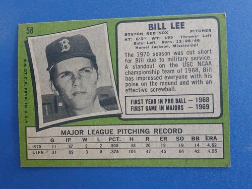 WILLIAM BILL LEE BOSTON RED SOX 1971 TOPPS IP/TTM AUTOGRAPH AUTO | eBay