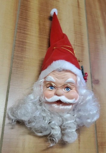 Vintage Santa Doll Head Christmas Ornament Glasses Curly Beard | eBay