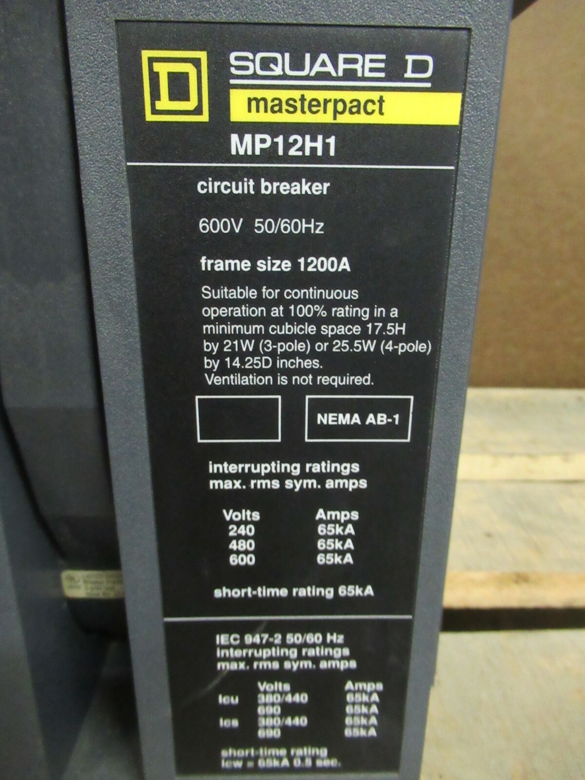 1200 AMP SQUARE D MP12H1 MASTERPACT CIRCUIT BREAKER STR58U TRIP 54750 ...
