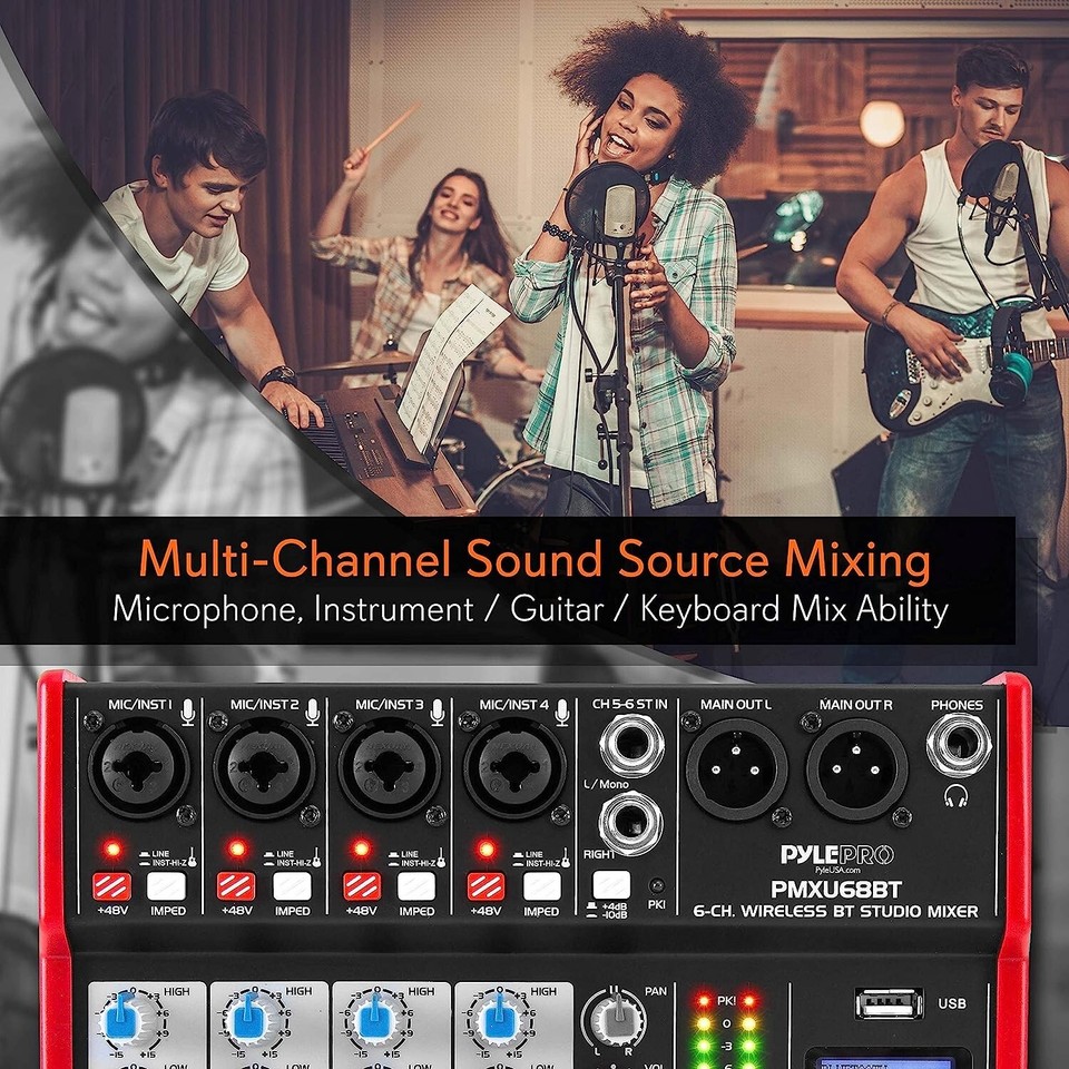 Pyle Professional DJ Audio Mixer Bluetooth 6 Channel Portable Sound ...