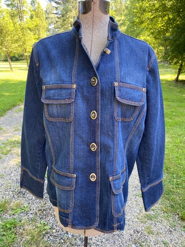 CHICO’S Denim Jean Jacket Blazer Toggle Buttons 4-Pocket Size 2 (12 ...