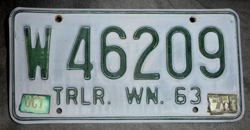Vintage original Washington License Plate W 46209 trailer white green ...