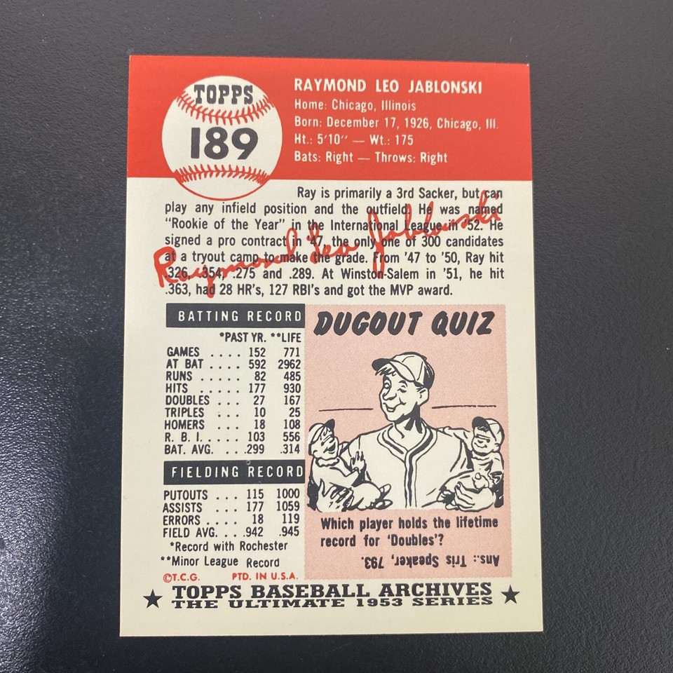 1991 TOPPS ARCHIVES 1953 RAY JABLONSKI . ST. LOUIS CARDINALS #189 | eBay