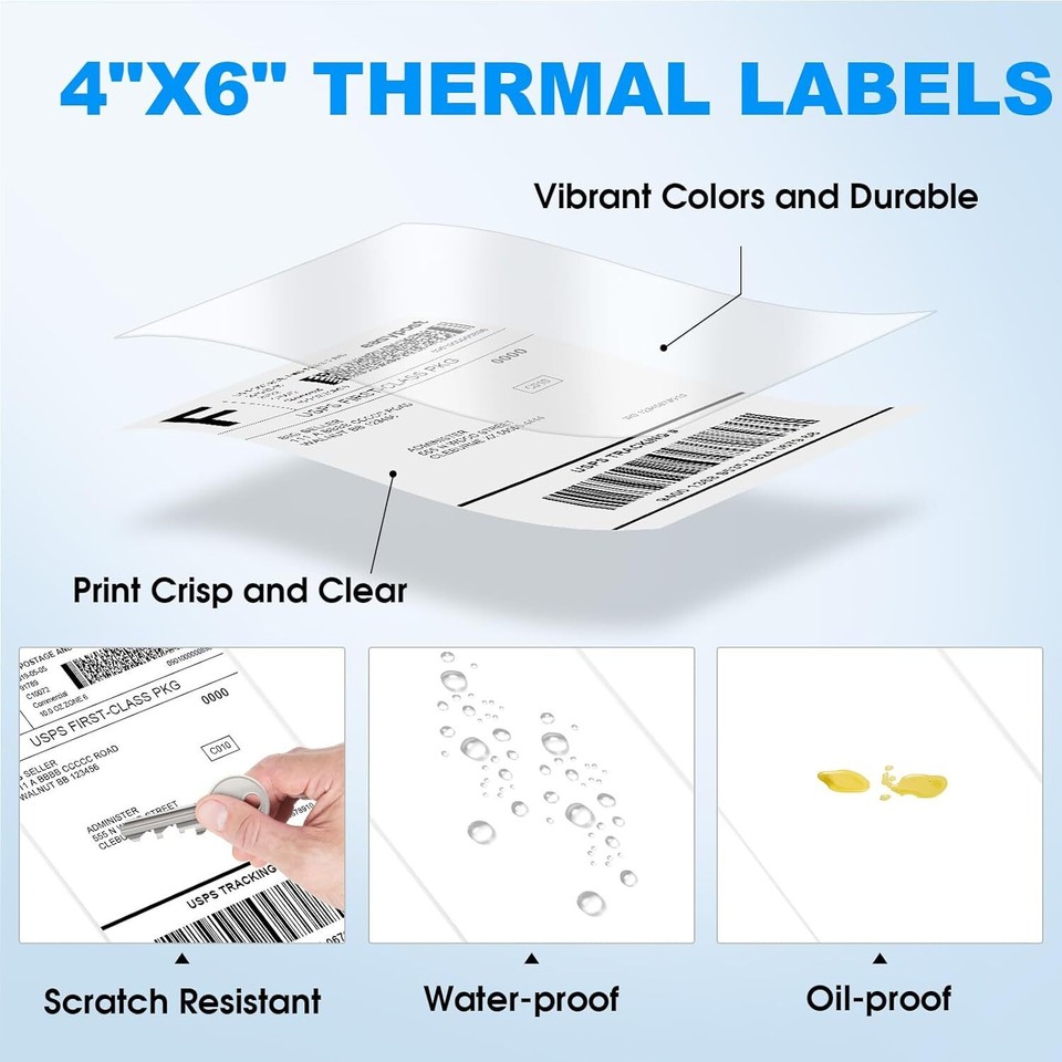 500/Stack 4x6 Fanfold Direct Thermal Shipping Labels Perforated Mailing ...