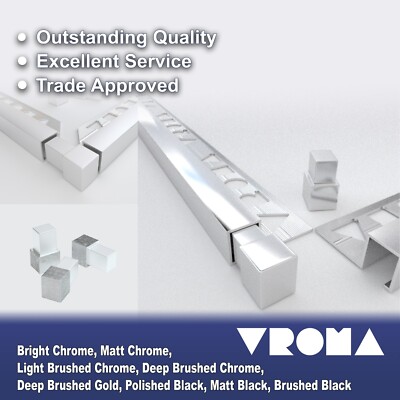 Vroma Square Tile Trim Aluminium Bright/Brushed Silver CORNER PIECE ...