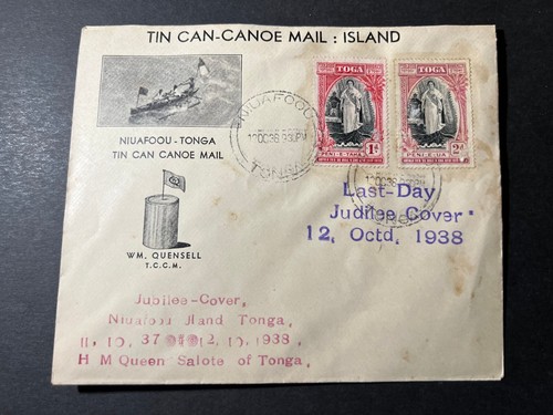 1938 Tonga Last Day Cover Tin Can Canoe Mail Niuafoou Jubilee Cover ...