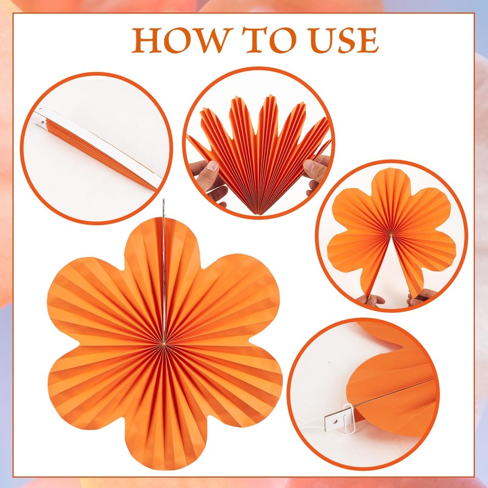 Paper Flowers & Fans Wall Decor Orange Flower Party Decorations | eBay