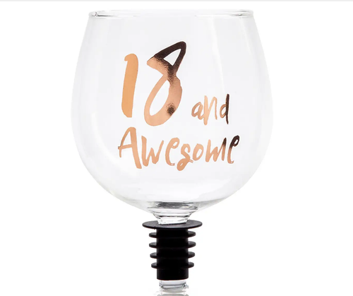 18 & Awesome Tipple Topper, Real Wine Glass, Bottle Stop, Novelty ...