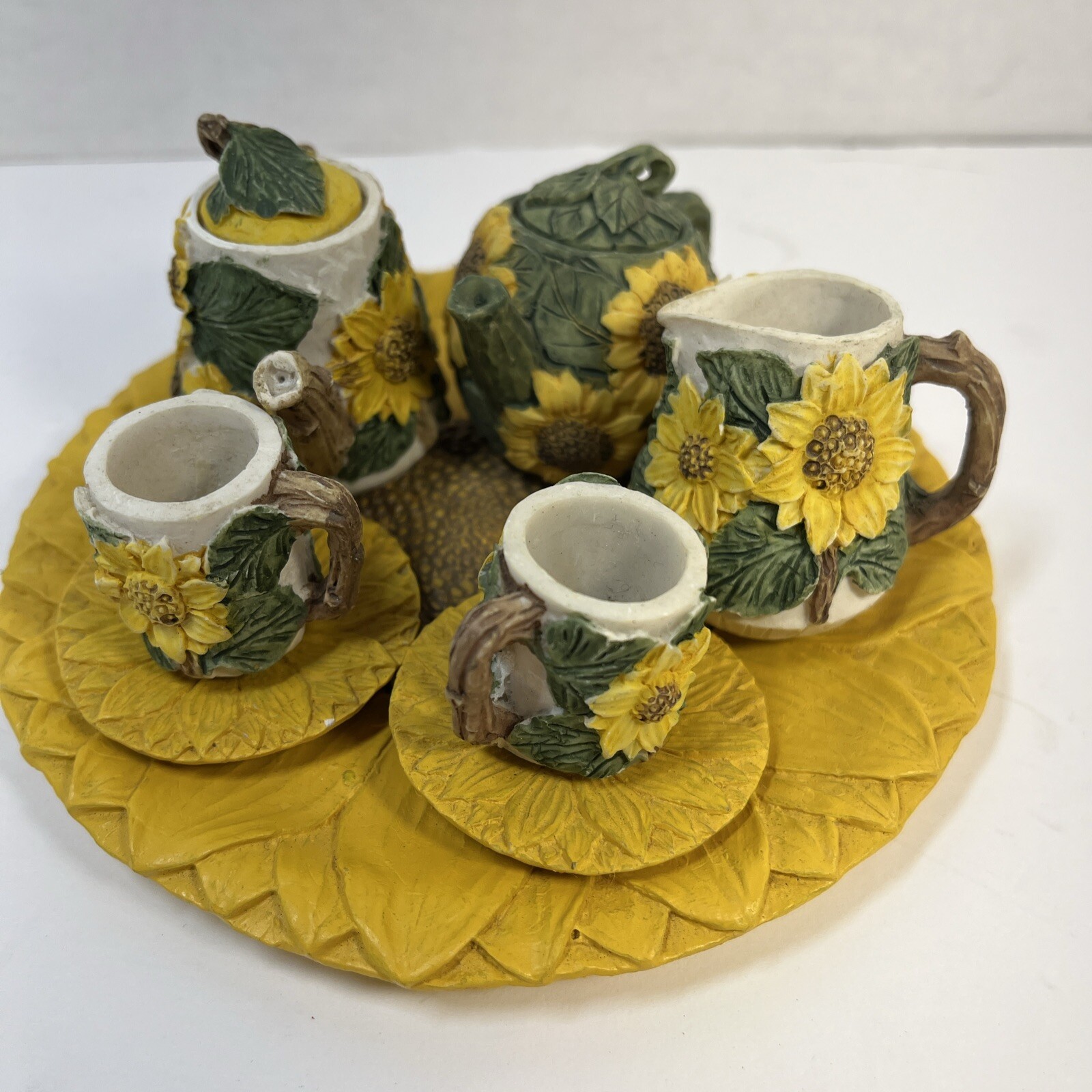 Collectable 10 Piece Mini Sunflower Tea Set Cups Plates Teapot Sugar ...
