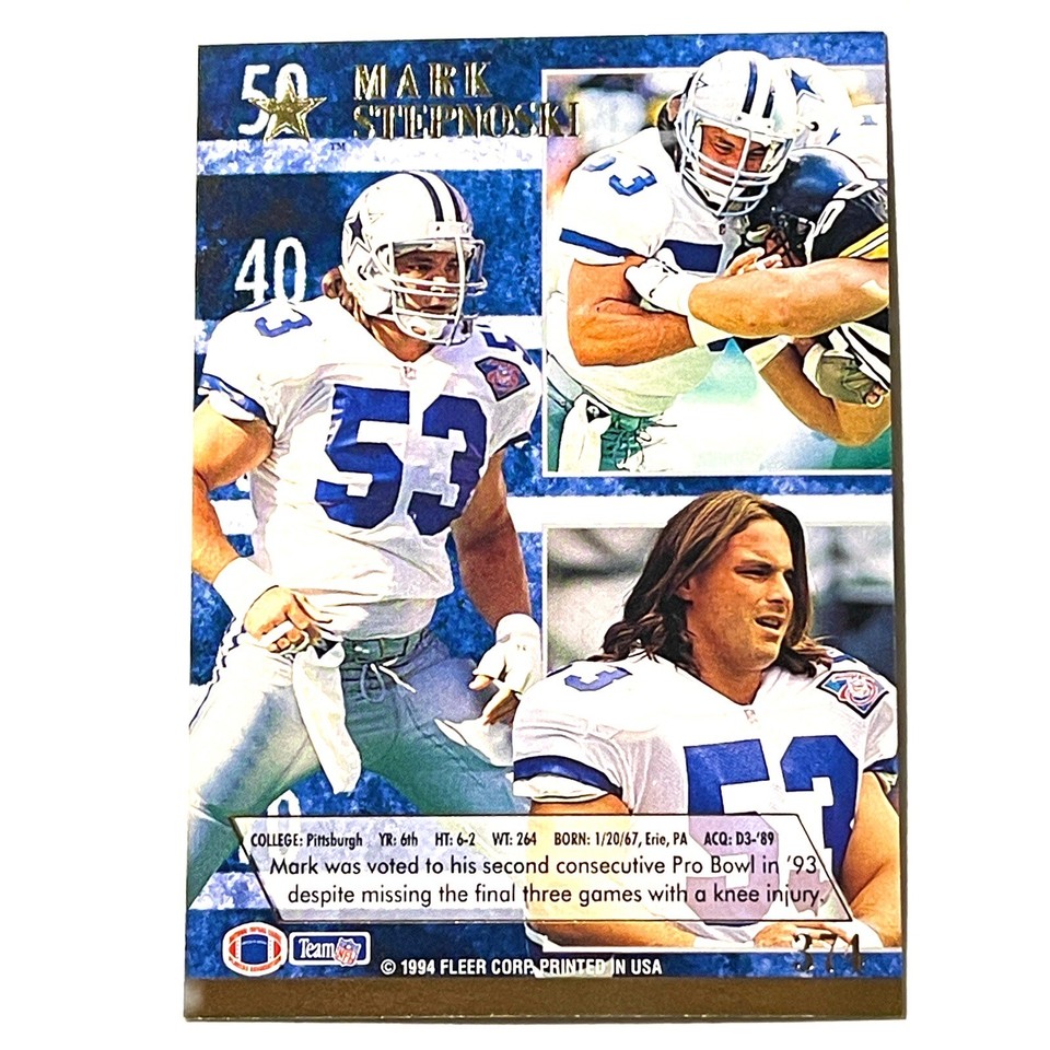 Mark Stepnoski 1994 Fleer Ultra NFL Card #364 Dallas Cowboys Football ...